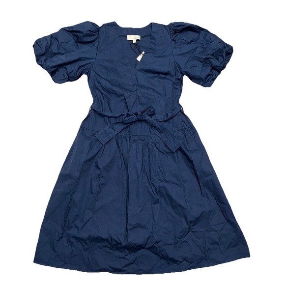 Pinch | Dresses | Pinch Dress S Navy Puff Sleeve V Neck Belted Fit And ...